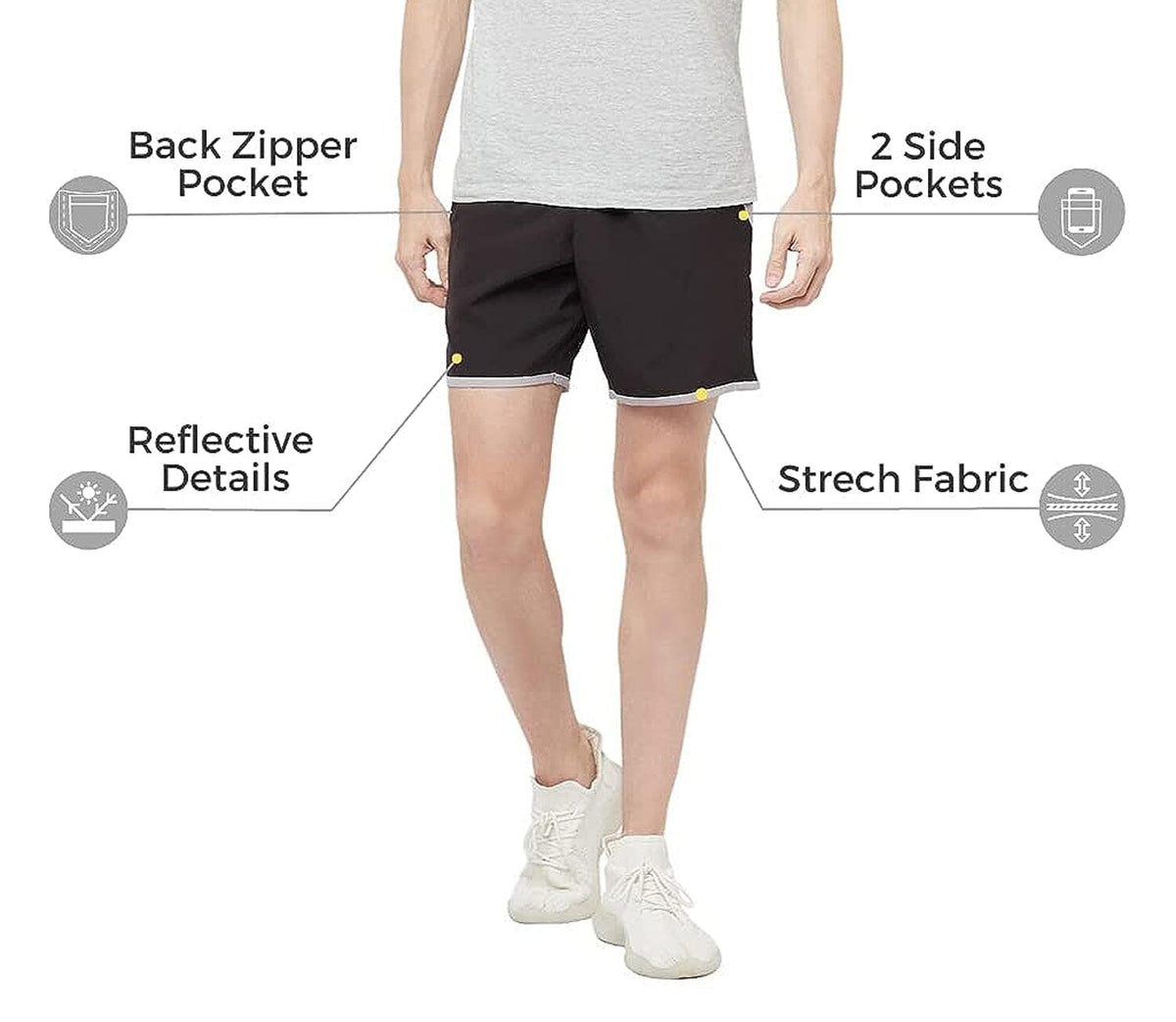 Romano nx Men's Black 7 inch Dry Fit Sports Running Reflective Shorts ...